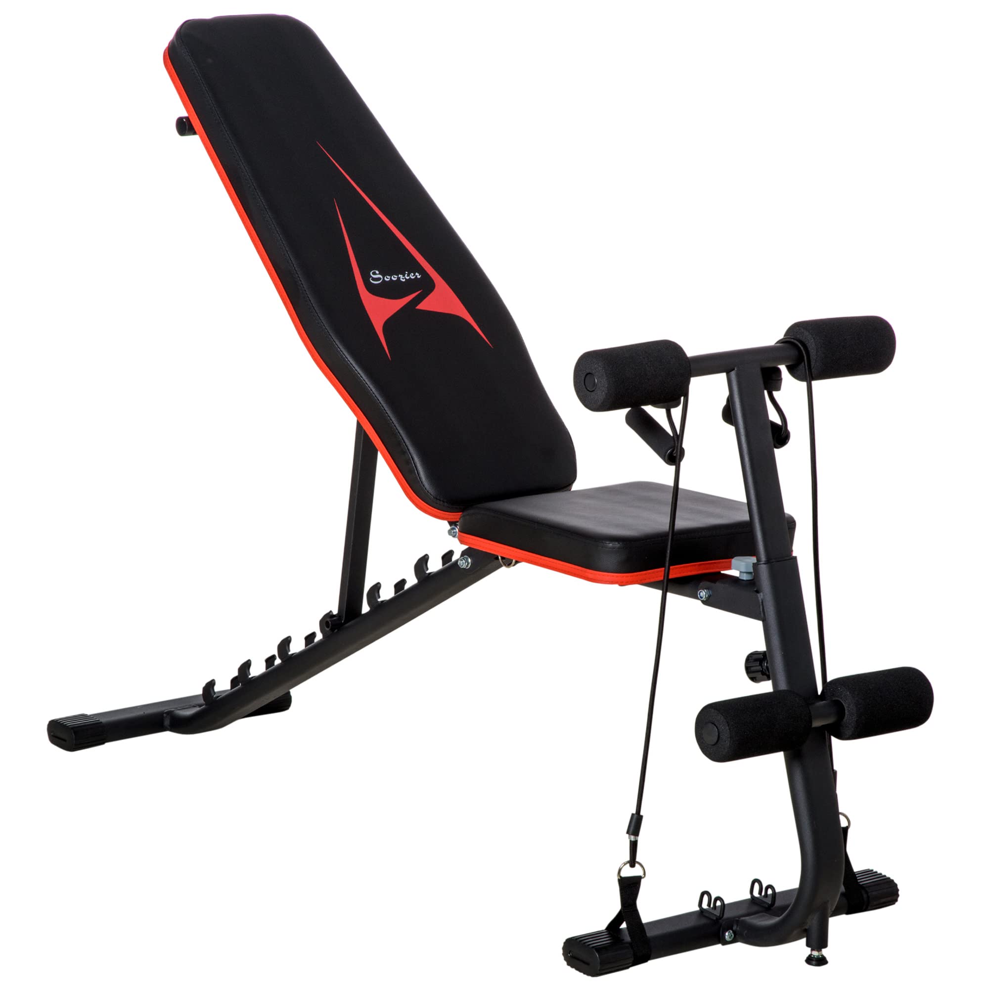 Soozier Adjustable Weight Bench, Utility Dumbbell Bench for Full Body Workout, Multifunctional Foldable Incline Bench for Home Gym, Weightlifting and Strength Training with Resistant Rope, Black
