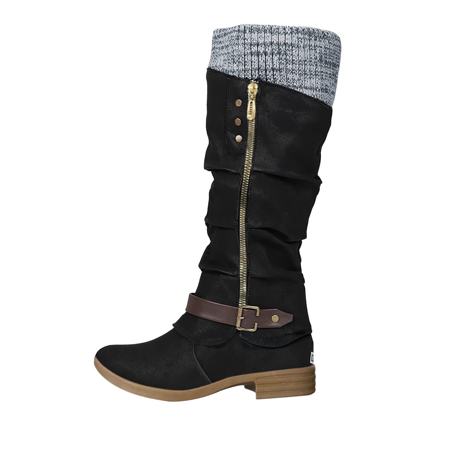 ZHOUXINGB Combat Boots Womens Platform, Black Flats Shoes Women Knee High Boots Silver Shoes Size 10 Clear Sneakers Winter Size 11 Booties Flip Flop Boots Steel Toe Shoes for Women