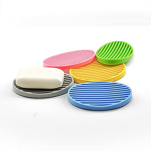 PLMM soap Box, Colorful Silicone Flexible Soap Dish Plate Tray Drain Ovaled Portable Soap Dishes Kitchen Bathroom Tools Storage Holder Soapbox (Color : Pink)