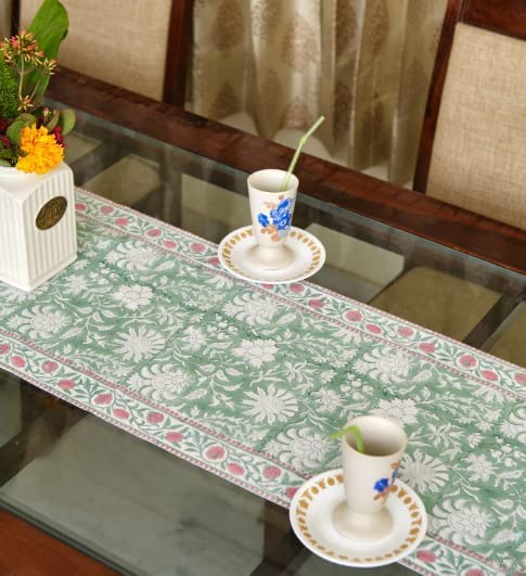 Ridhi Mint Green Tablerunners 100% Cotton Decorative Table Cover for Home, Kitchen, Dining, Cocktail Party Parties Family Dinners Wedding Thanksgiving/Christmas