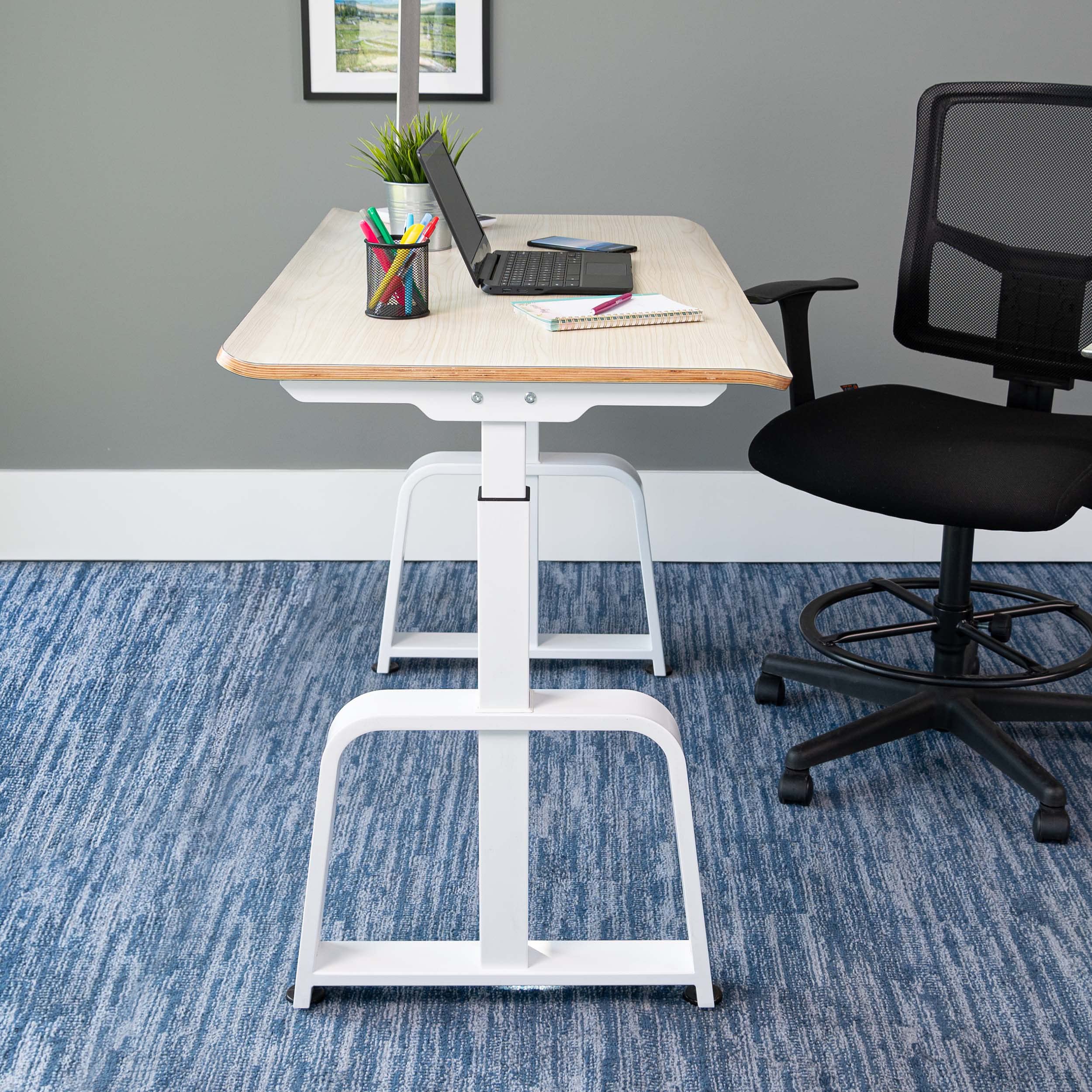 Stand Up Desk Store Crank Adjustable Ergonomic Standing Desk (White Frame/Antique Birch Desktop, 48β Wide)