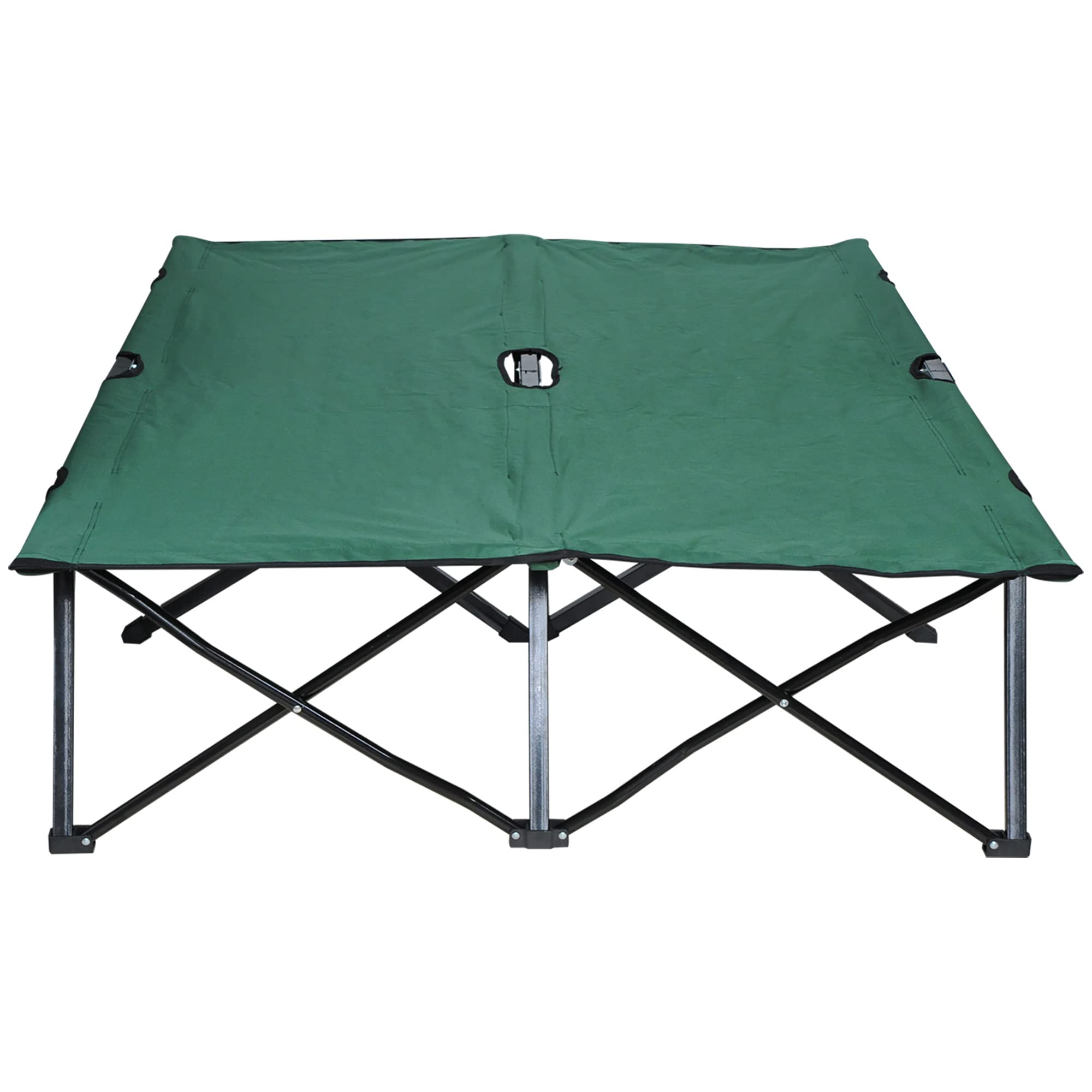 Outsunny 2 Person Folding Camping Cot for Adults, 50" Extra Wide Outdoor Portable Sleeping Cot with Carry Bag, Elevated Camping Bed, Beach Hiking, Green
