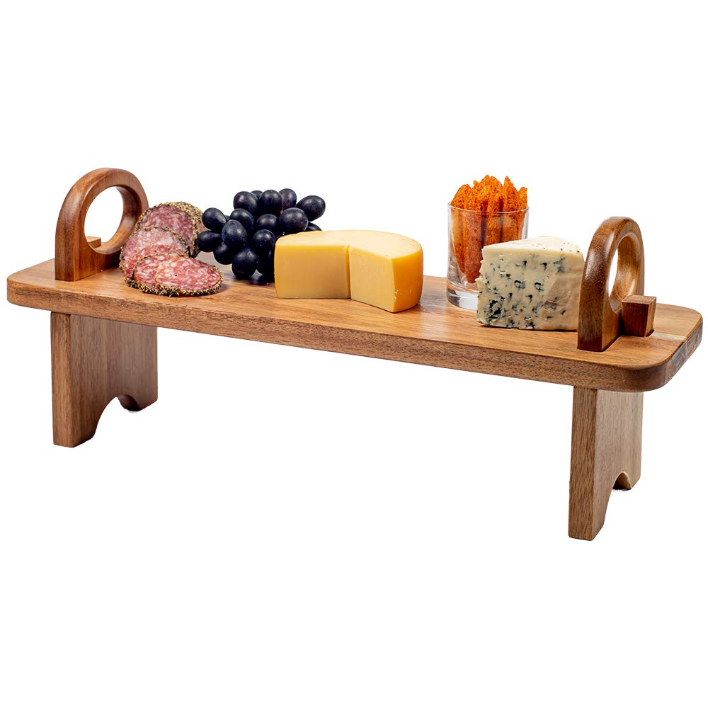 SPEShh Acacia Wood Serving Board on Stand ā Contemporary Raised Wooden Serving Platter ā Elegant Hand-Finished Home DĆ©cor Counter Shelf Organizer & Cheese Charcuterie Boards - 16.5 x 5.5 x 6.7 inches