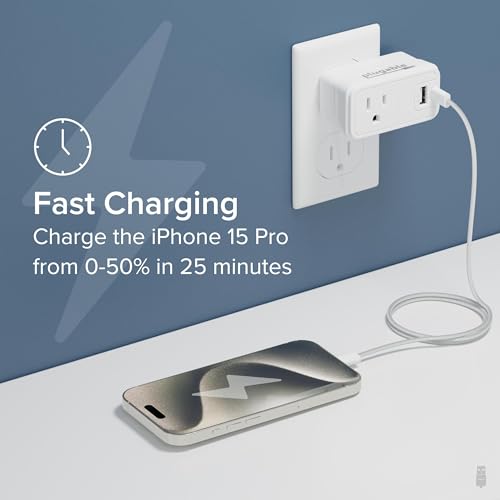 Plugable Wall Outlet Extender with 1x USB-C and 1x USB, 32W USB C Charger Block, USBC Fast Charger for iPhone 13/14, Travel, Home, Office, Cruise Ship