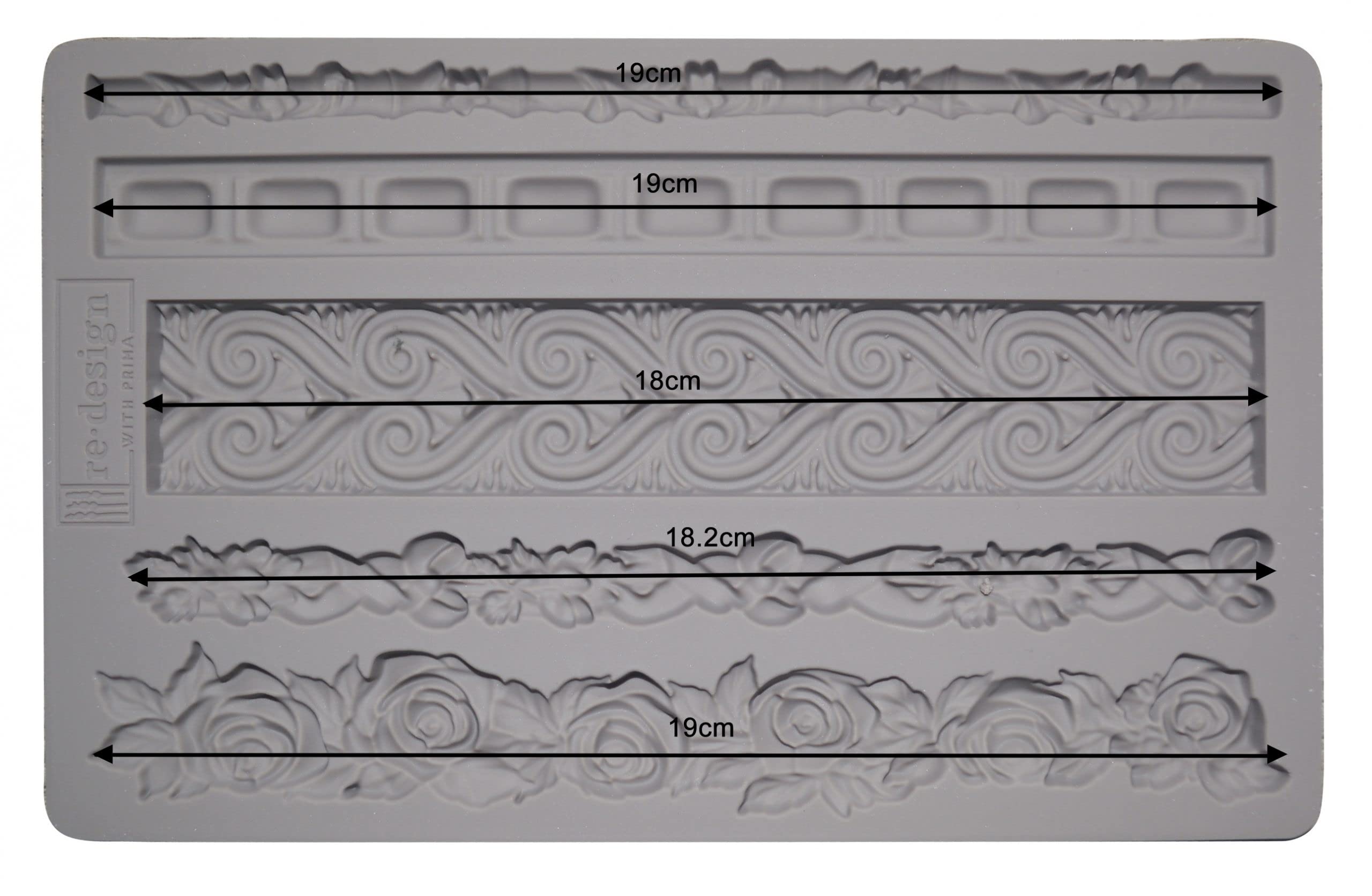Redesign with Prima Redesign Furniture Decor Moulds® Elegant Borders 5"x8",8Mm Thickness For Funiture Dresser, Chocolate,Cake,Candy,Backery,Soap,Polymer Clay, earthen Clay