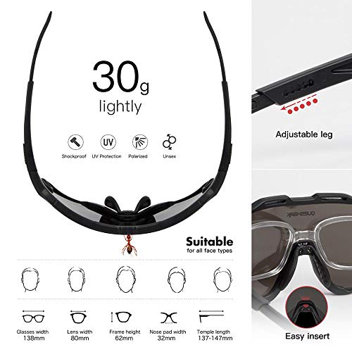 Queshark Sports Cycling Sunglasses 4 Lens Anti UV400 for Men Women HD Polarized