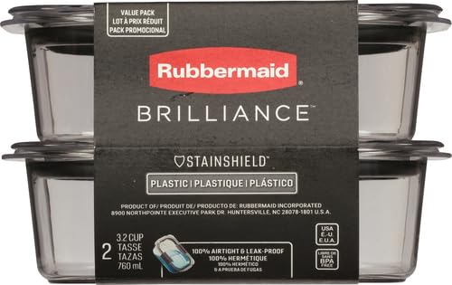 Rubbermaid Brilliance Food Storage Container, Medium, 3.2 Cup, Clear, 2-Pack (2025333)
