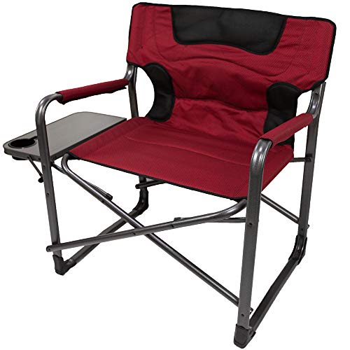 Ozark Trail XXL Folding Padded Director Chair with Side Table, Red 600 lb Capacity
