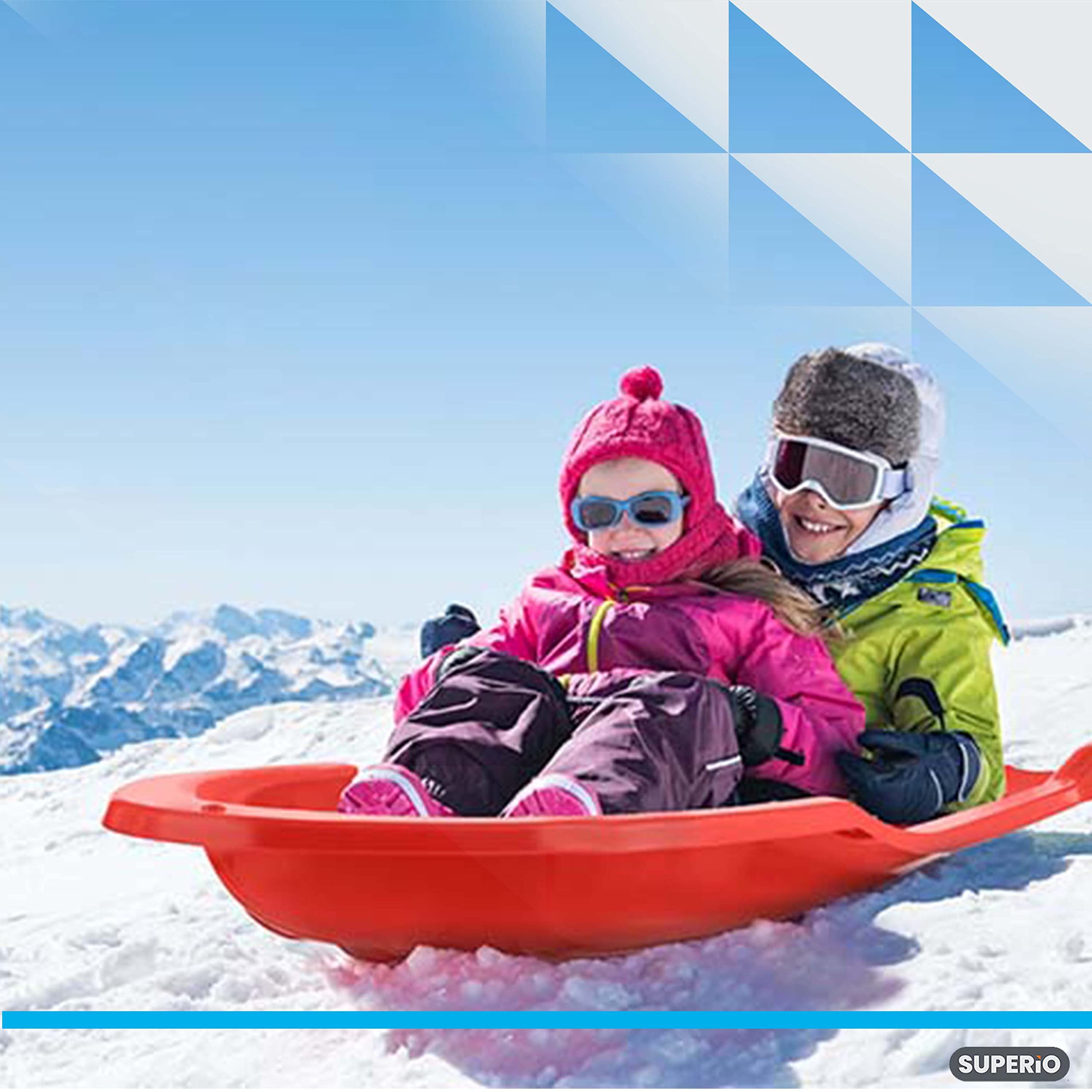 Superio Toboggan Snow Sleds, 4 Pack- 46β Plastic Open Back Slider for Kids and Adults- Heavy Duty Sleds with Holes for Pull Ropes (Ropes Excluded) for Downhill Sledding, Winter Outdoor Sports, (Red)