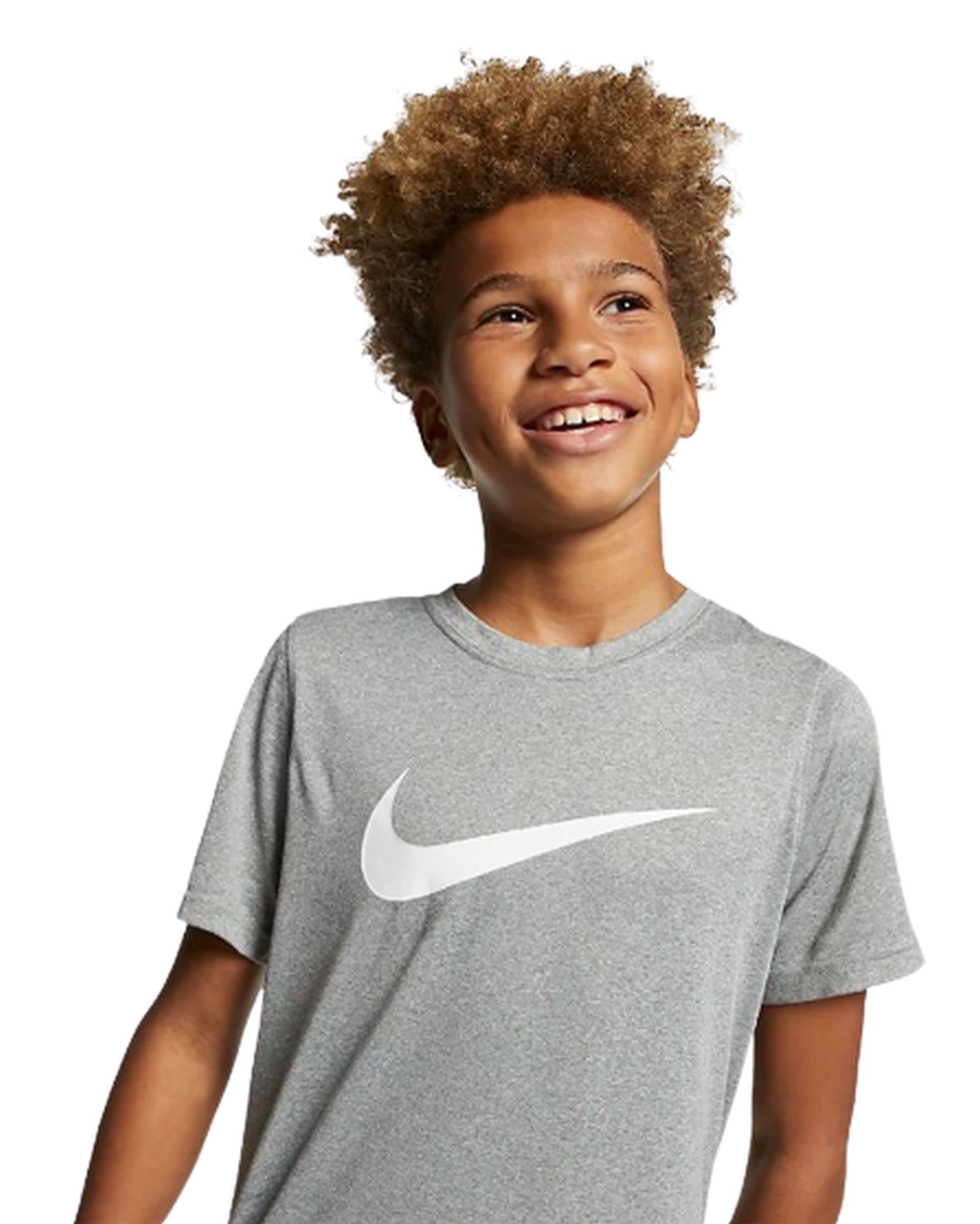 Nike Boy's Dry Short Sleeve Training T-Shirt (Little Kids/Big Kids) Dark Grey Heather/White XL (18-20 Big Kid)