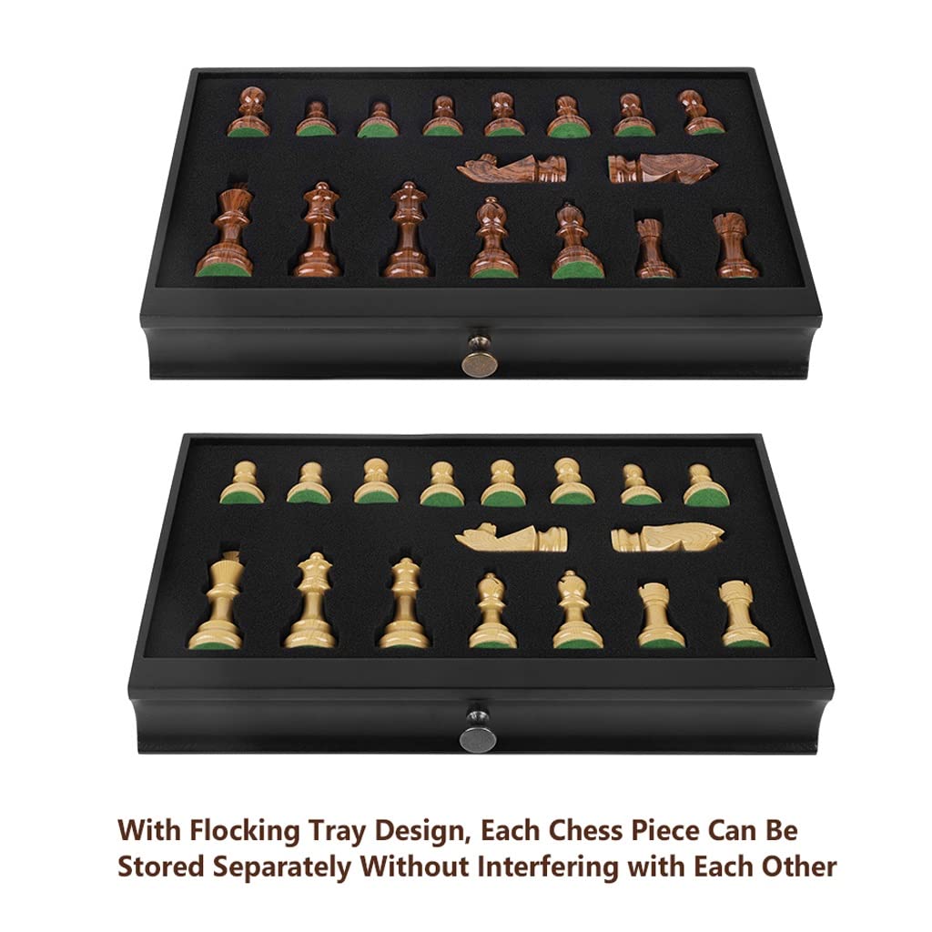 Wooden Chess Set 18" Deluxe Chess Board with 2 Drawers & Handmade Pieces Professional Chess Game Table Set for Adults