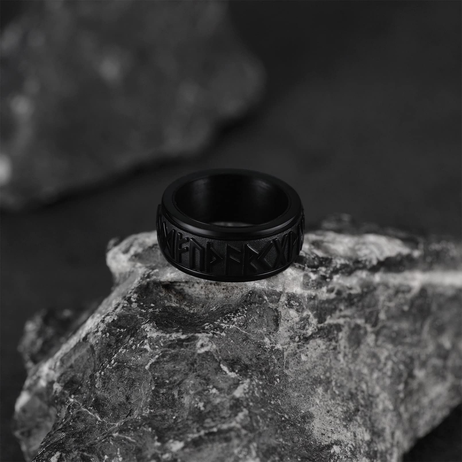 Scandinavia Viking Rune Band Thumb Rings, Black Punk Pinky Ring for Male, Women Spinner Stackable Finger Acccessories