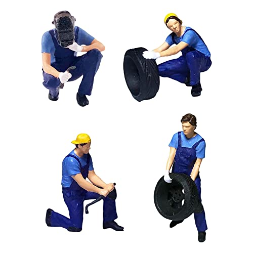 yotijay 9pcs Hand Painted 1/64 Miniature Repairman Figure Model Street Train Scenery Movie Props Layout Desktop Ornament