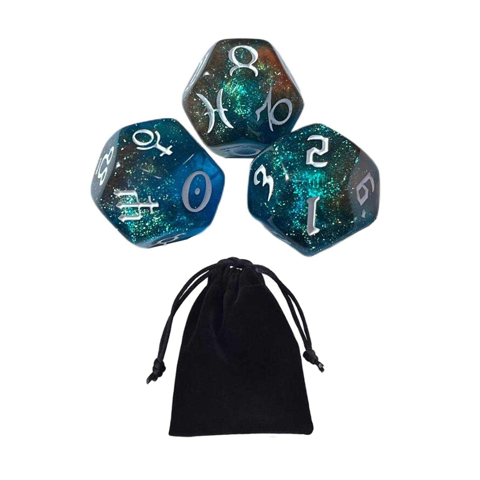 Vaveren 3 Pieces Astrology Dice Constellation dice Polyhedral Dices Set for Role Playing Game Cards Bar Family Gathering Accessores, Style D