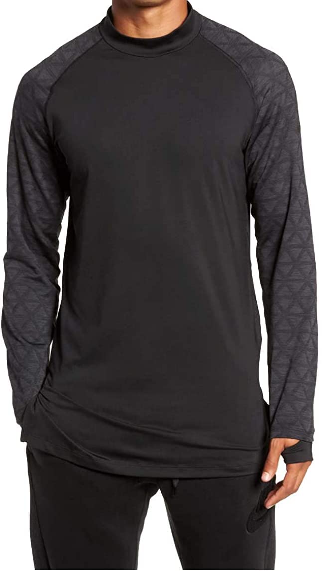 Nike Pro Men's Therma Utility Mock Neck Long Sleeve Shirt, Black, Large