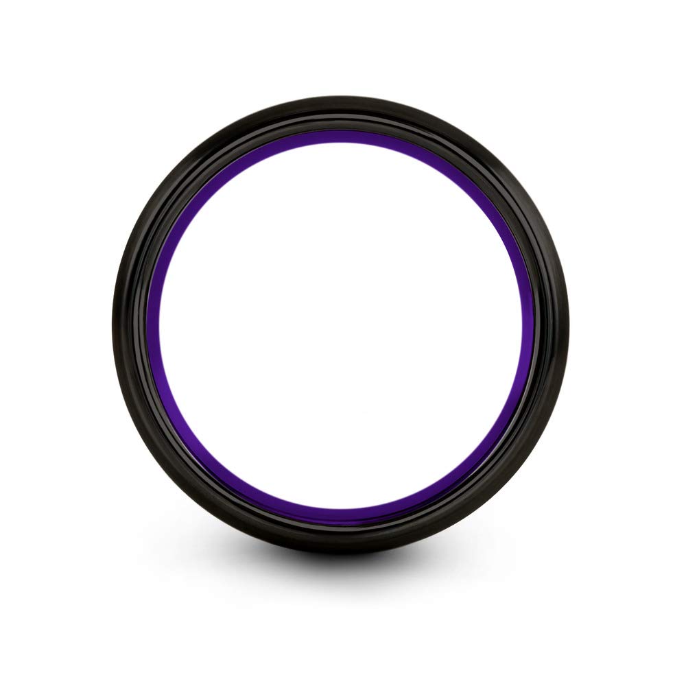 P. Manoukian Tungsten Carbide Wedding Band Ring 6mm for Men Women with Purple Interior and Black Exterior Dome Style Brushed Polished Comfort Fit Anniversary Size 7.5