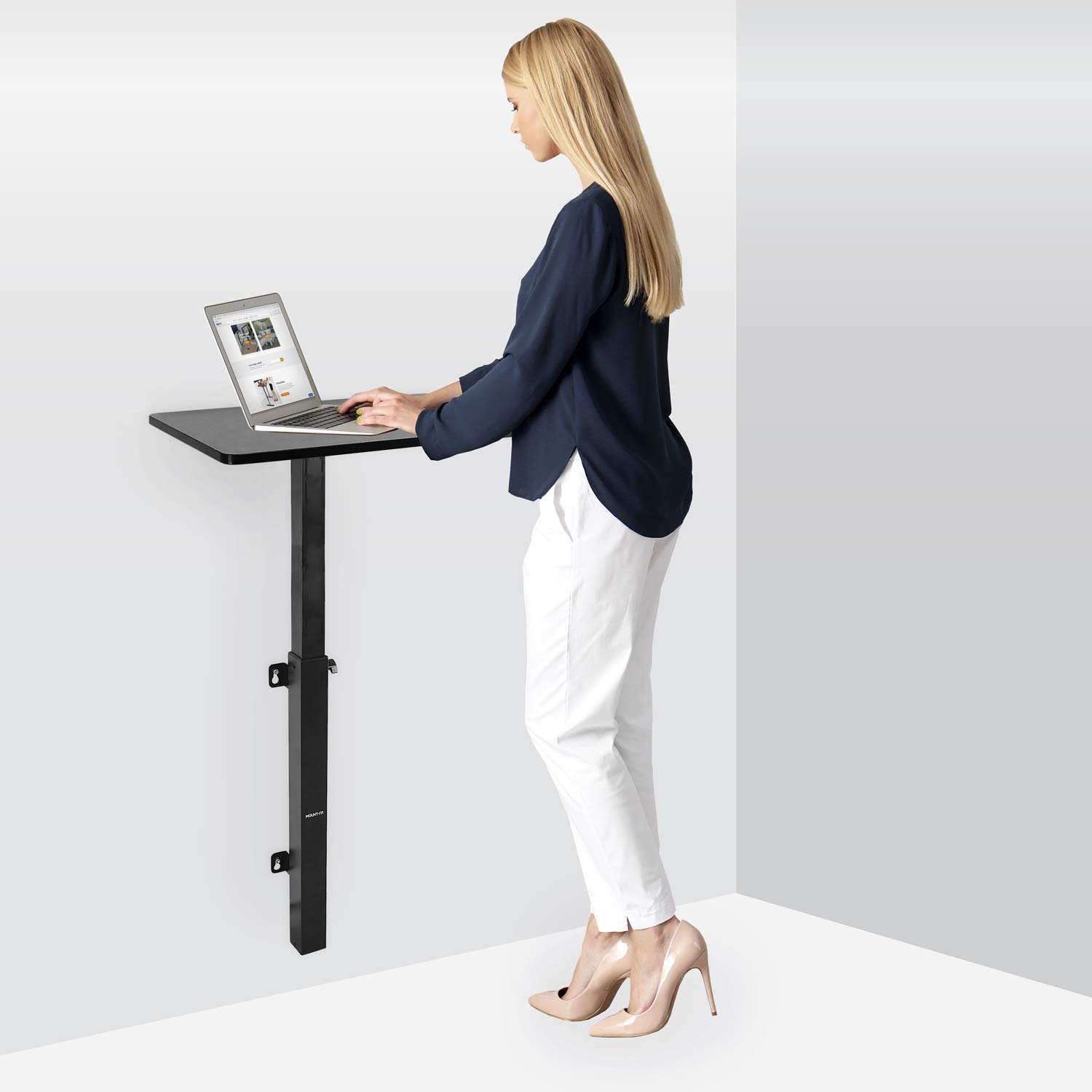 Mount-It! Height Adjustable Wall Mounted Workstation | Sit Stand Floating Computer Desk with 24x16 Inch Surface for Laptops and Desktops