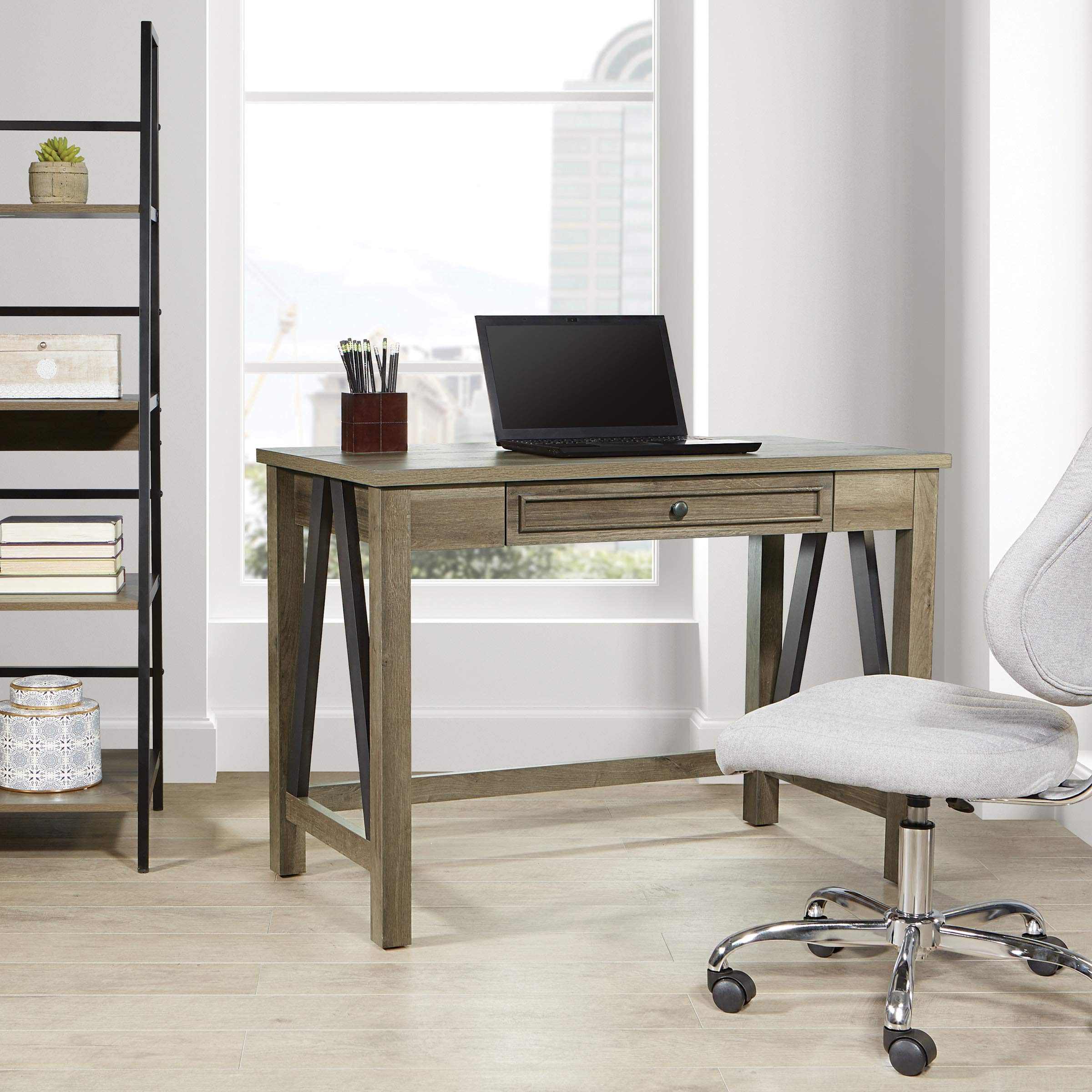 OSP Home Furnishings Braydon 42-Inch Wide Writing Desk, Grey Oak