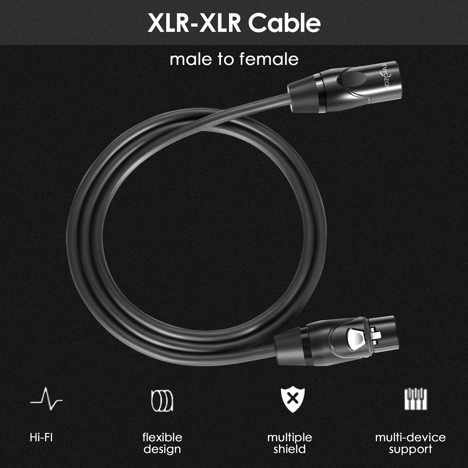 Twozoh XLR Cables 3.3FT 2 Pack, Balanced 3Pin XLR Male to Female Audio Microphone Cable (Professional/HiFi)