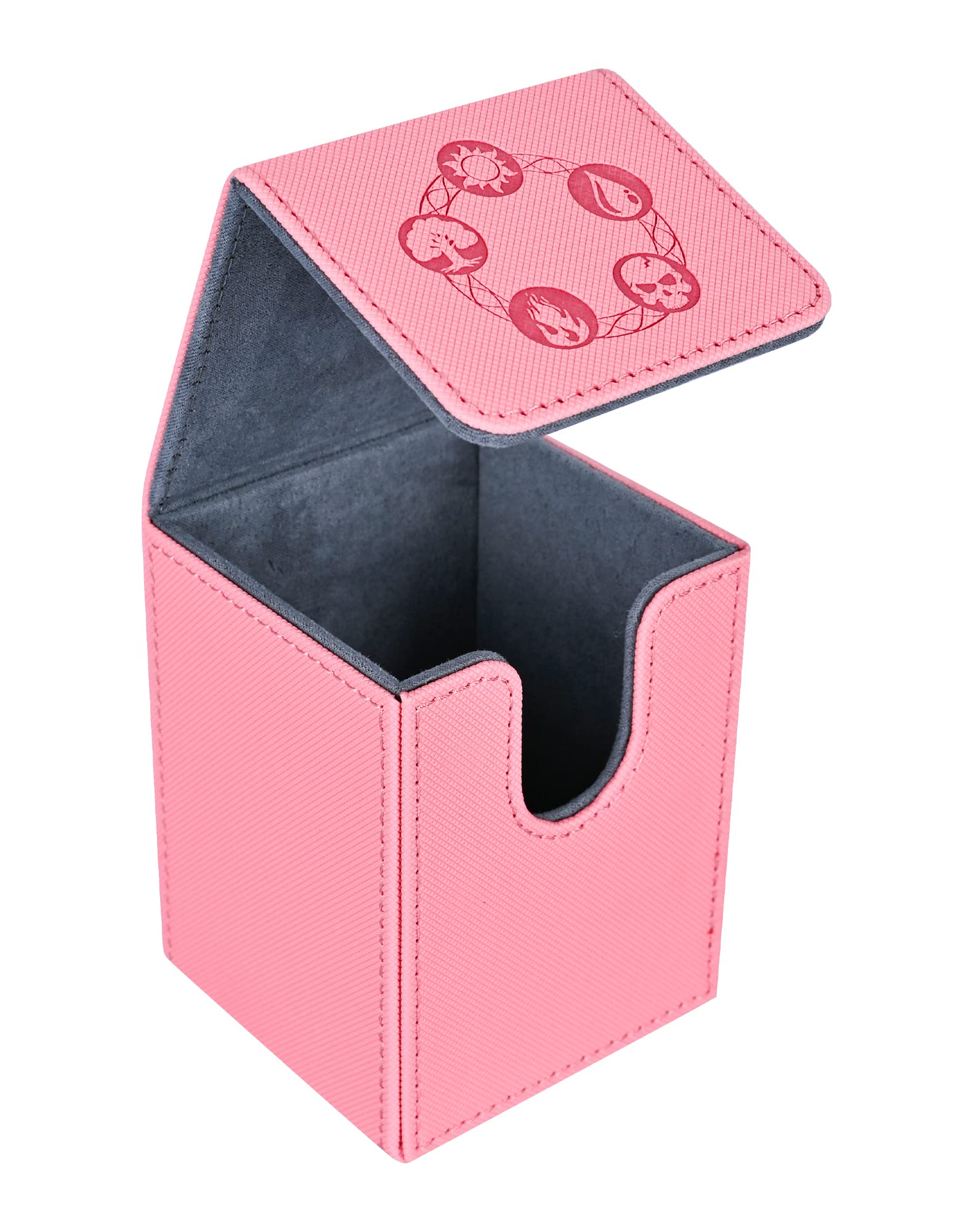 ZLCA Card Deck Box for MTG, Card Storage Box Fits 100+ Single Sleeved Cards, PU Leather Strong Magnet Card Deck Case for Magic Commander TCG Cards (Pink)