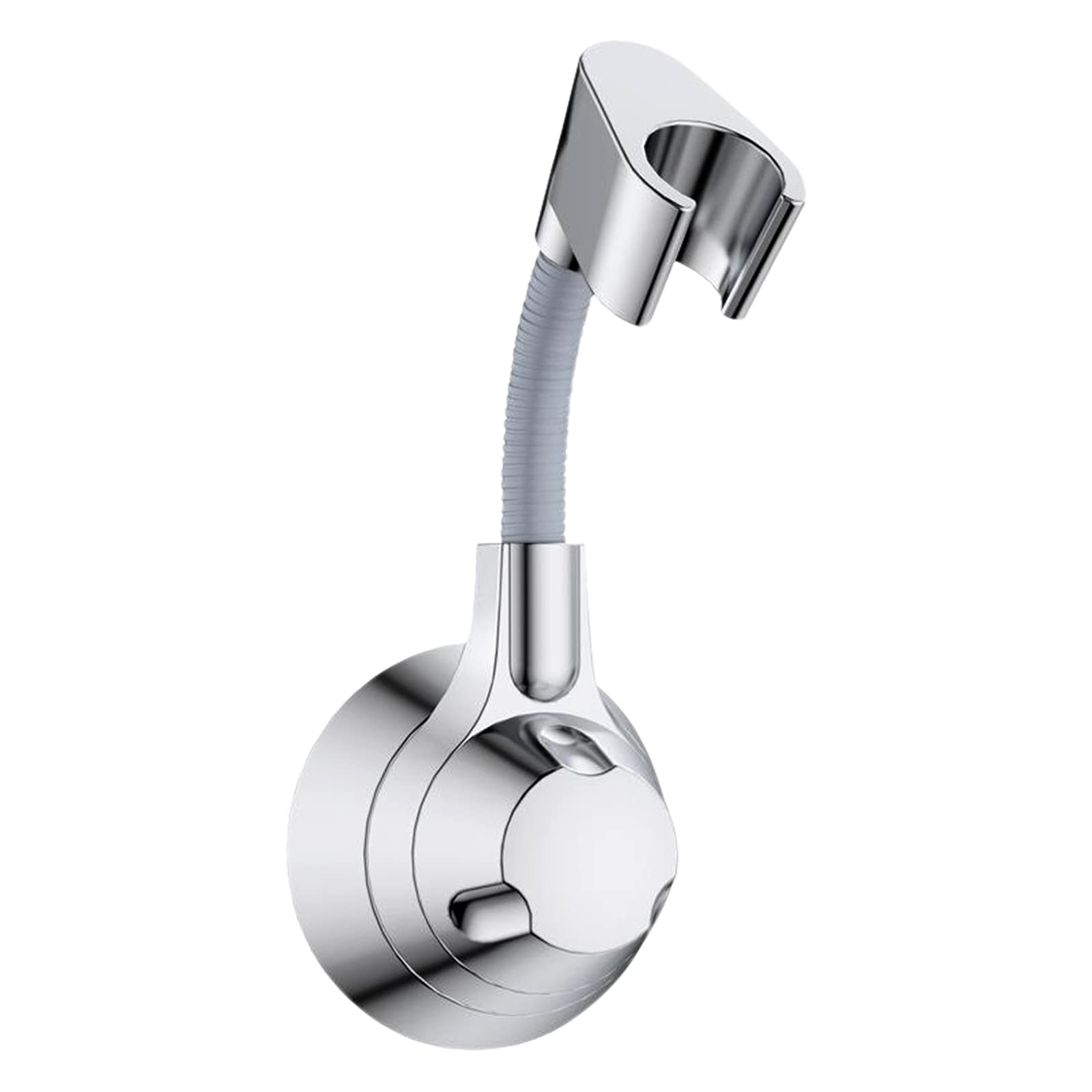 Shower Head Holder - Flexible Shower Head Holder Adjustable Vacuum Suction Cup Shower Head Wall Mount Holder for Hand Held Shower Head (Adhesive Sticker Provided) (Chrome)