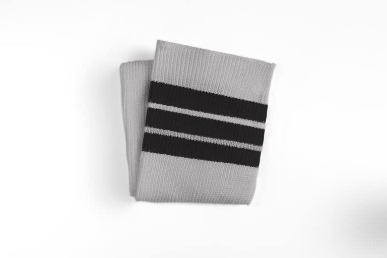 Thunda Thighs Plus Size Thigh High Socks, Over the Knee High Boot Stockings Leg Warmers, Extra Long & Thick Socks Grey & Black Stripes