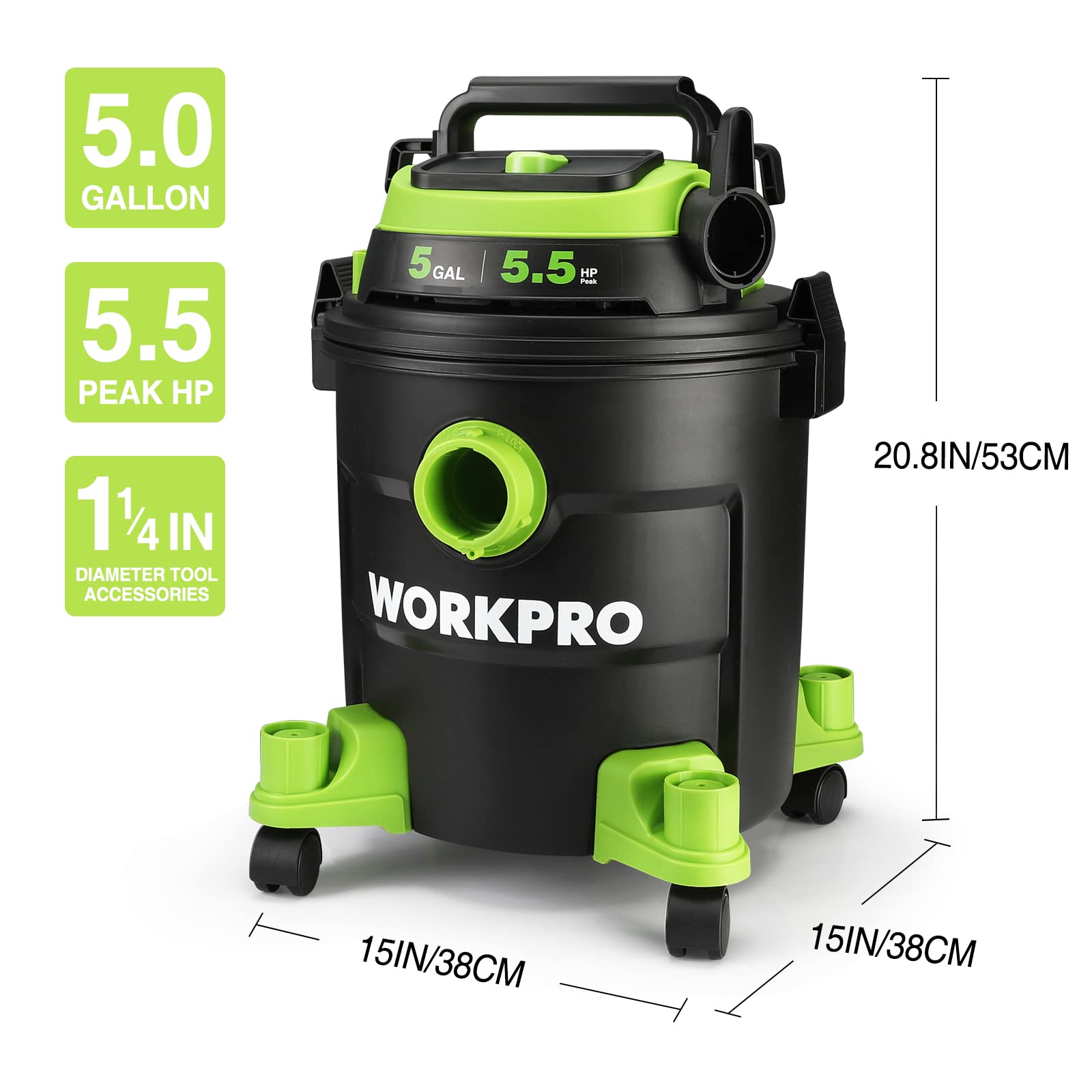WORKPRO 5 Gallon Wet/Dry Shop Vacuum with Accessories & 5G Dust Collection Bag
