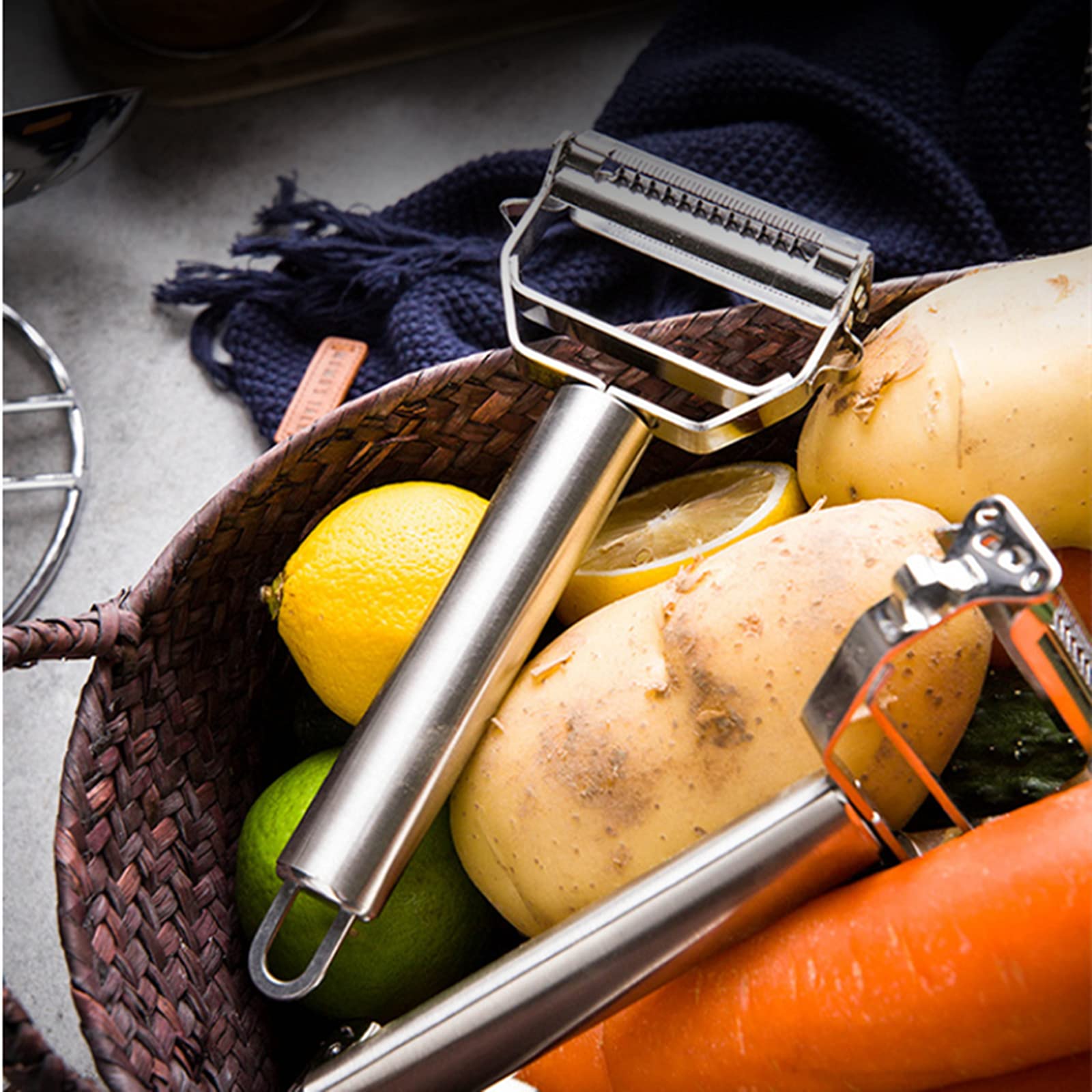 N / B Stainless Steel Julienne Peeler, Drawing Process, Double Head Design, Household Peeling Knife Potato Melon Fruit Grater,Lightweight Convenient