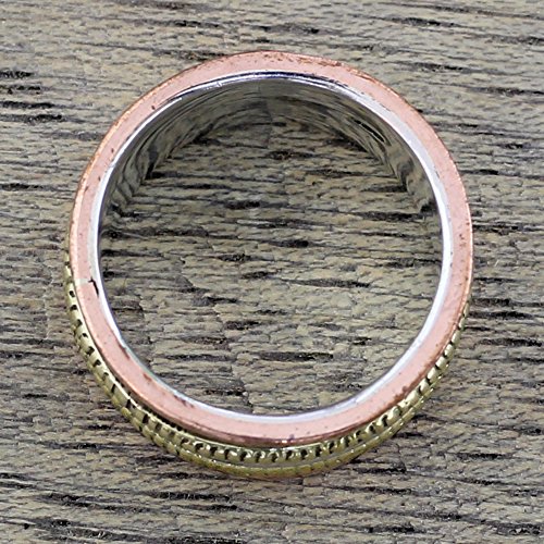NOVICA Artisan handmade .925 Sterling Silver Meditation Spinner Ring Copper Brass from India [band Width 10 mm W] 'Alluring Rotation'