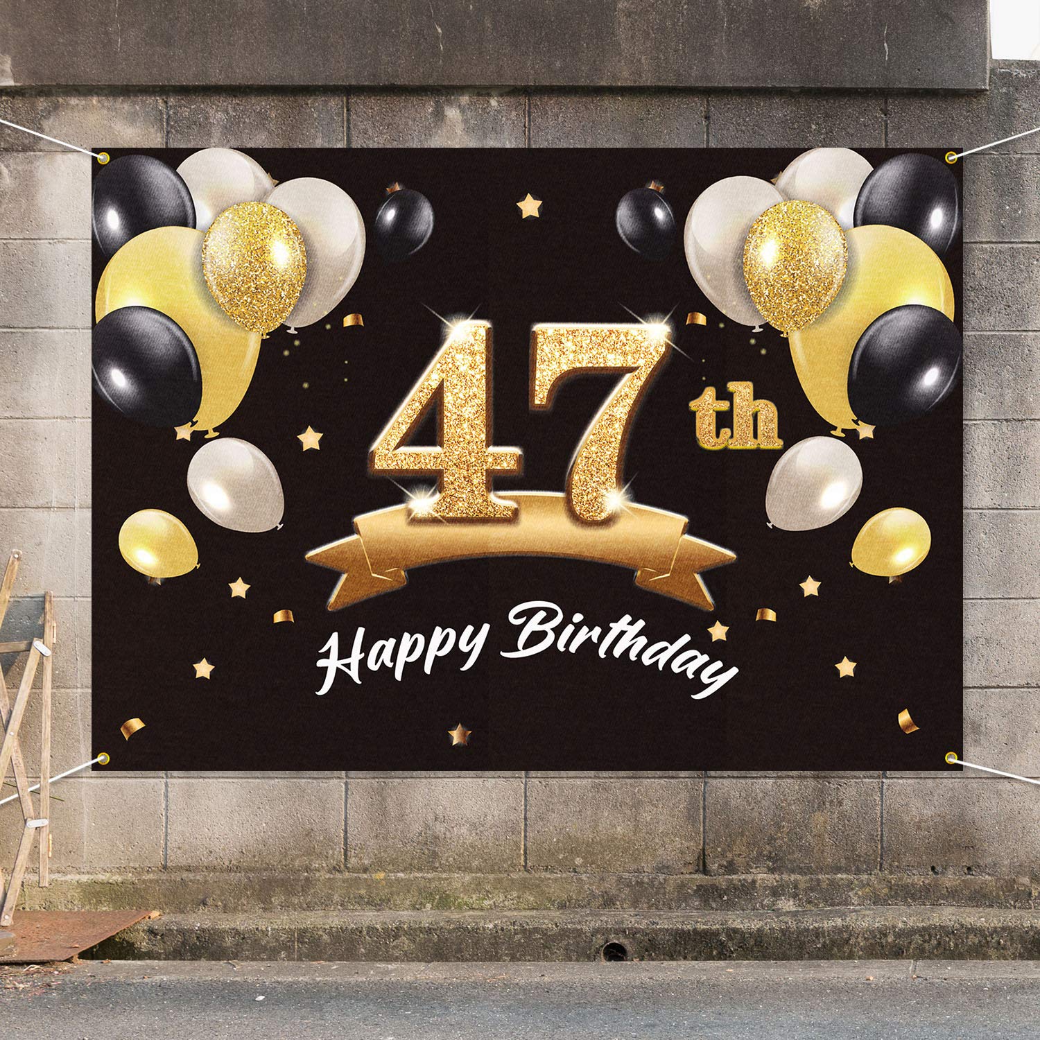 PAKBOOM Happy 47th Birthday Banner Backdrop - 47 Birthday Party Decorations Supplies for Men - Black Gold 4 x 6ft