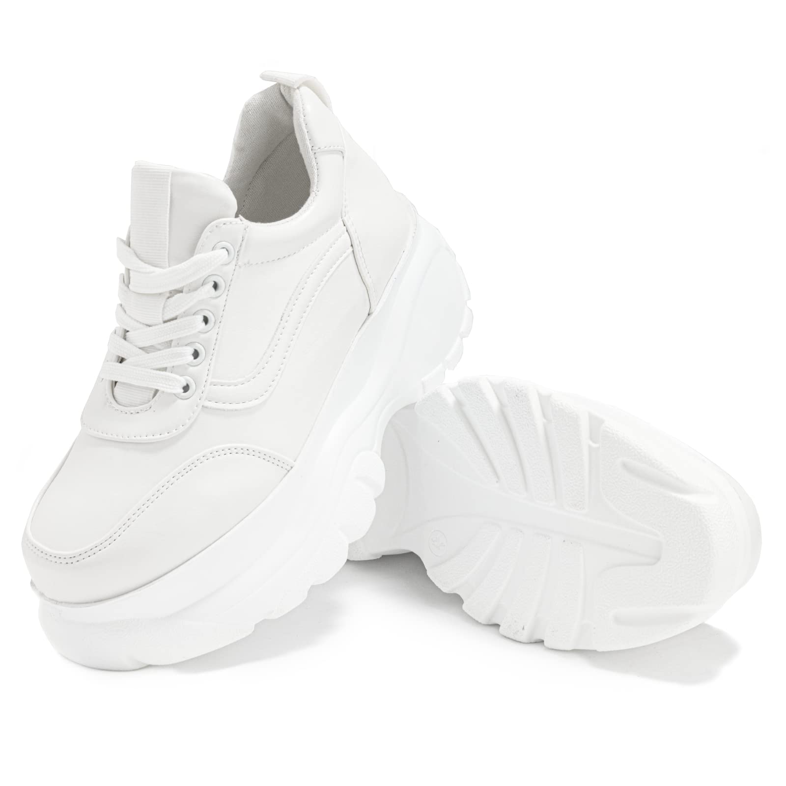 READYSALTED Platform Sneakers for Women Fashion Chunky Sneakers Casual Lace Up Walking Sneakers(BLOWN1-White-11)