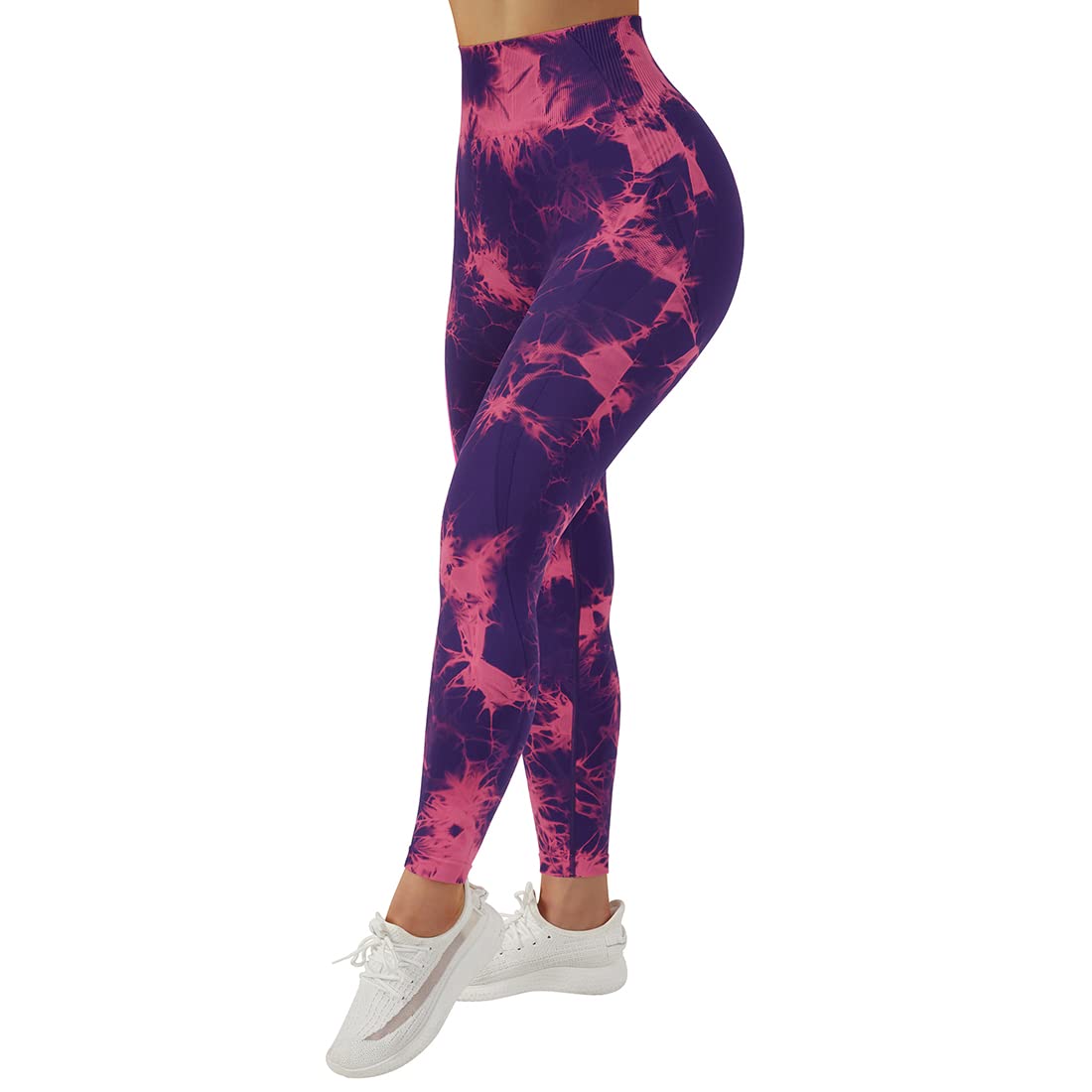 SUUKSESS Women Contouring Scrunch Butt Lifting Leggings Seamless Workout Yoga Pants(Tie Dye Purple Pink, L)