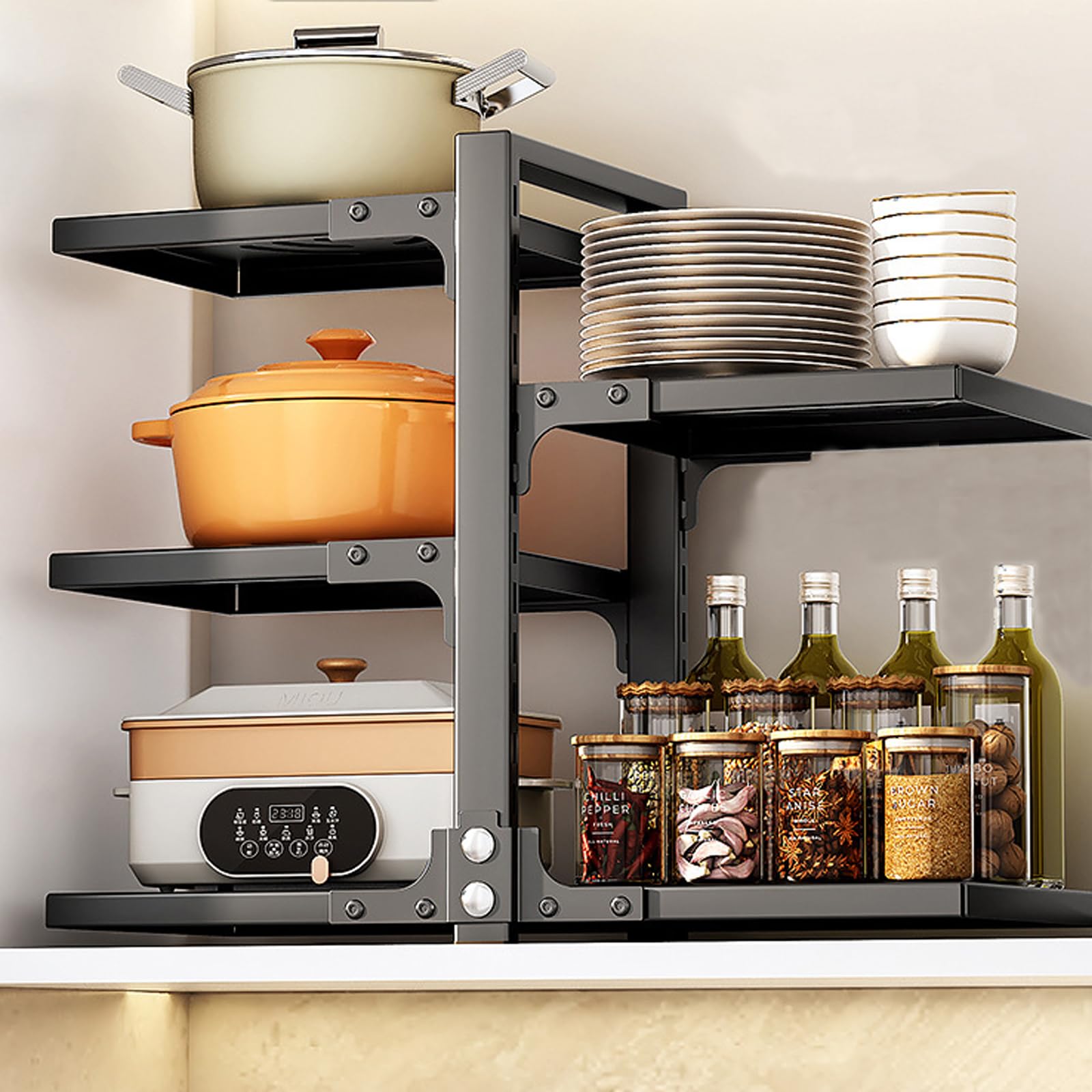 Pots and Pans Organizer,8 Tier Pots And Pans Organizer Adjustable Pot And Pan Rack Organizer For Cabinet Cookware Bakeware Cutting Boards Baking Sheet Heavy Duty Pan And Pot Organizer(Black)