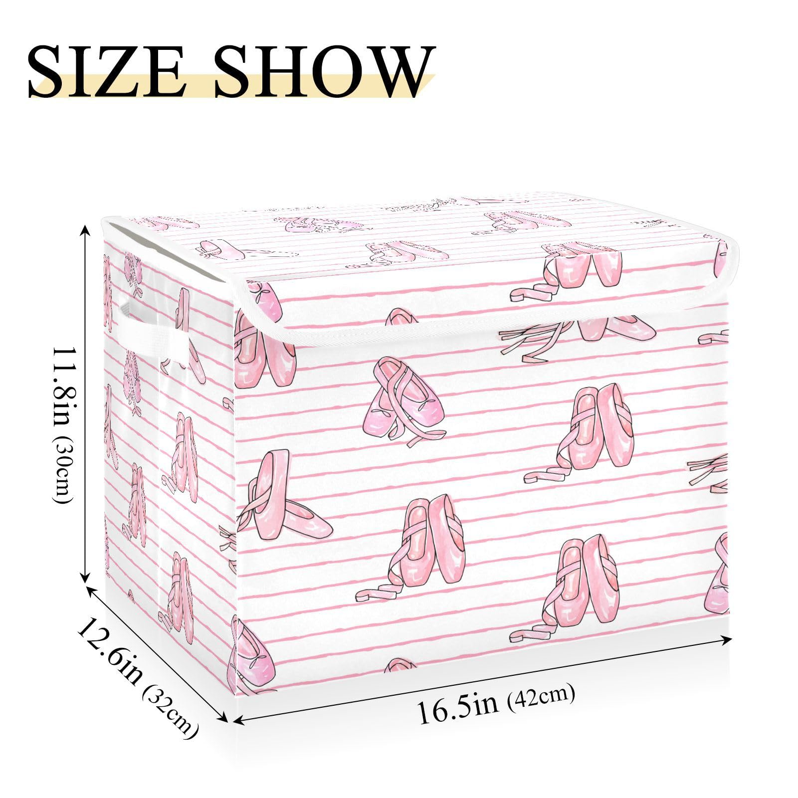 YETTASBIN Ballet Shoes Storage Basket with Lid and Handles, Large Collapsible Fabric Storage Bins Sturdy Storage Organizer for Shelves, Closet, Bedroom, School, Office, Home Decor