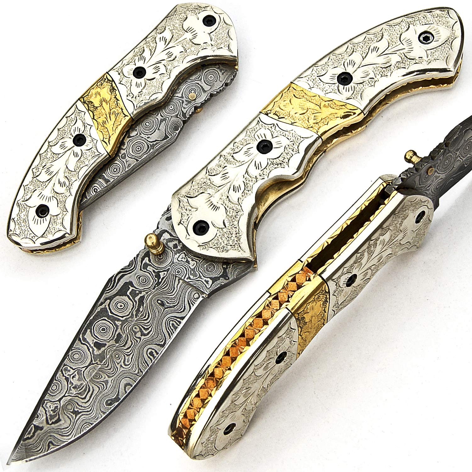 PAL 2000 KNIVES 9575 - Damascus Folding Knife - Handmade Damascus Steel Knife - Damascus Pocket Knife