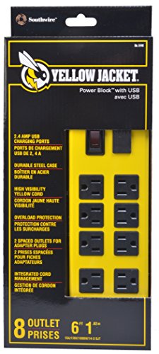 Yellow Jacket 5148 Modern 8-Outlet Metal Power Block with 2 USB Ports; Yellow
