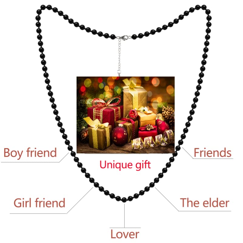 Morocca Long Shungite Necklace W/ 95 Black Round Beaded Natural Gemstone Stone Men Necklaces+5 DIY Shungnite Beads