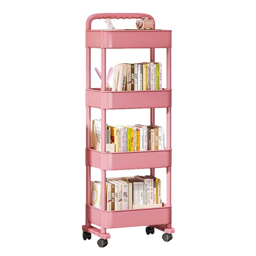 Movable Bookshelf Cart, Movable Storage Book Shelves, Movable Book Rack, Compact Bookshelf on Wheels, Reusable Rolling Storage Cart Movable Bookshelf for Kitchen, Bedroom, Living Room & Laundry Room