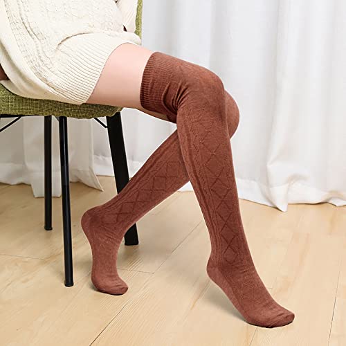 Thigh High Socks 4 Pairs, Over Knee High Socks for Women, Knee High Socks Thin Tights Stockings Leg Warmer,Black/Caramel/Khaki/Light Grey