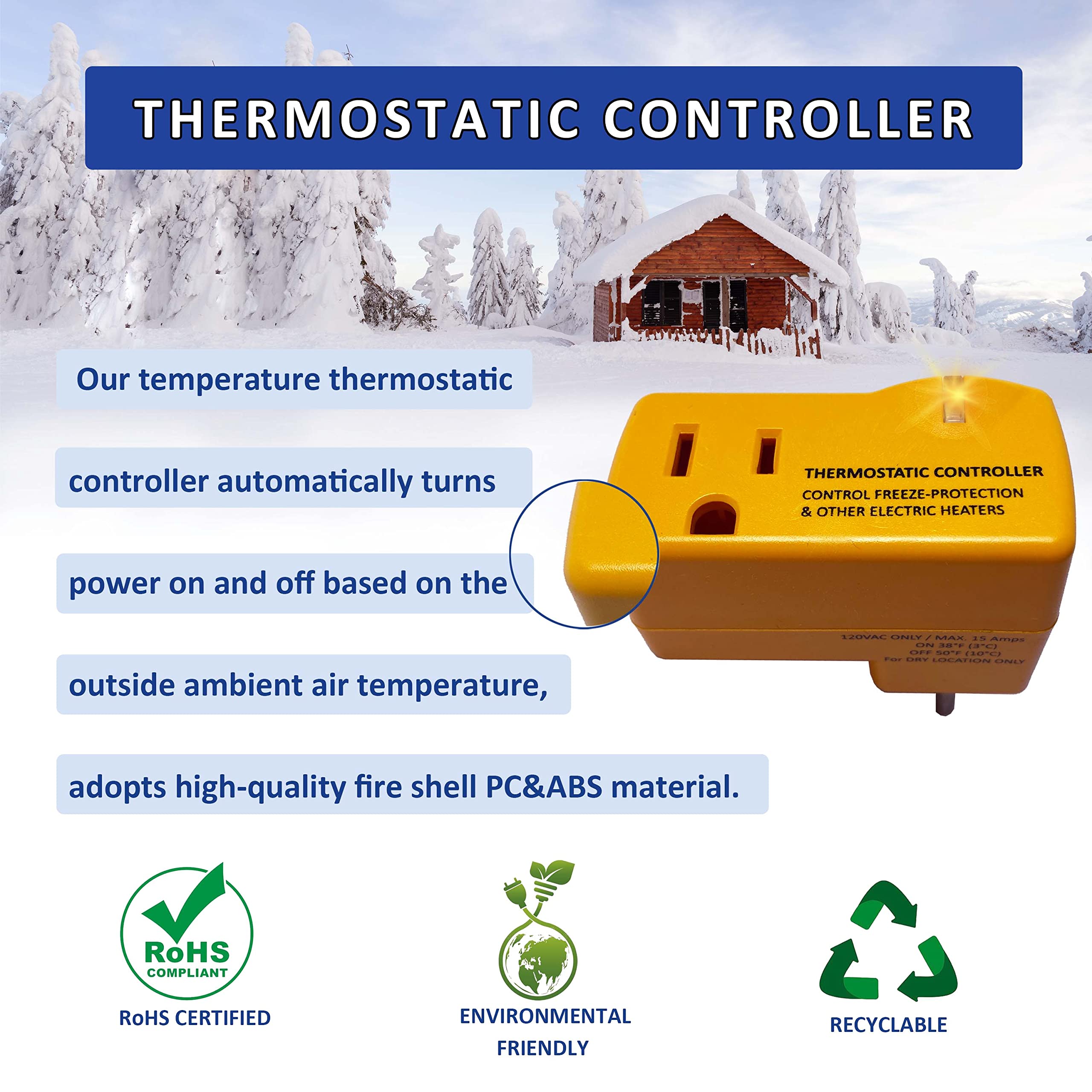 MAXKOSKO 2PCS Freeze Thermostatically Controlled Outlet,Automatically Turn On below 38°F and Off Over 50°F