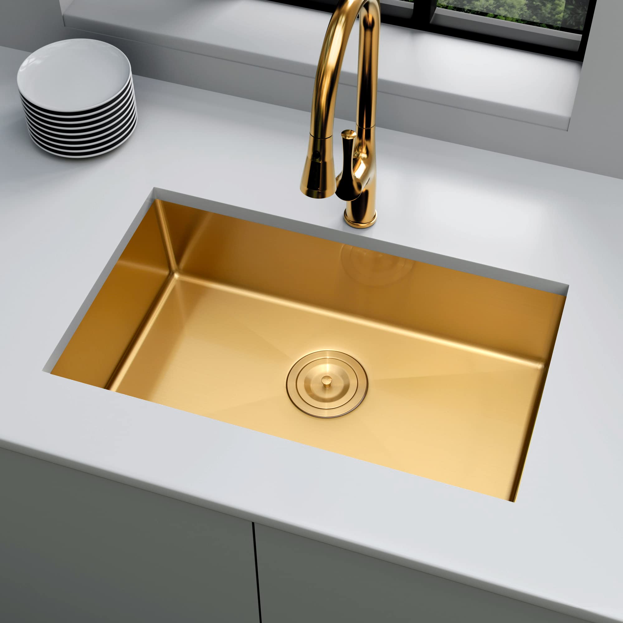 MILOSEN Gold RV Kitchen Sink, RV Camper Kitchen Sink, Small Single Bowl RV Sinks for a Camper Kitchen, 25×15 inch Undermount RV Sink with Gold Basket Strainer