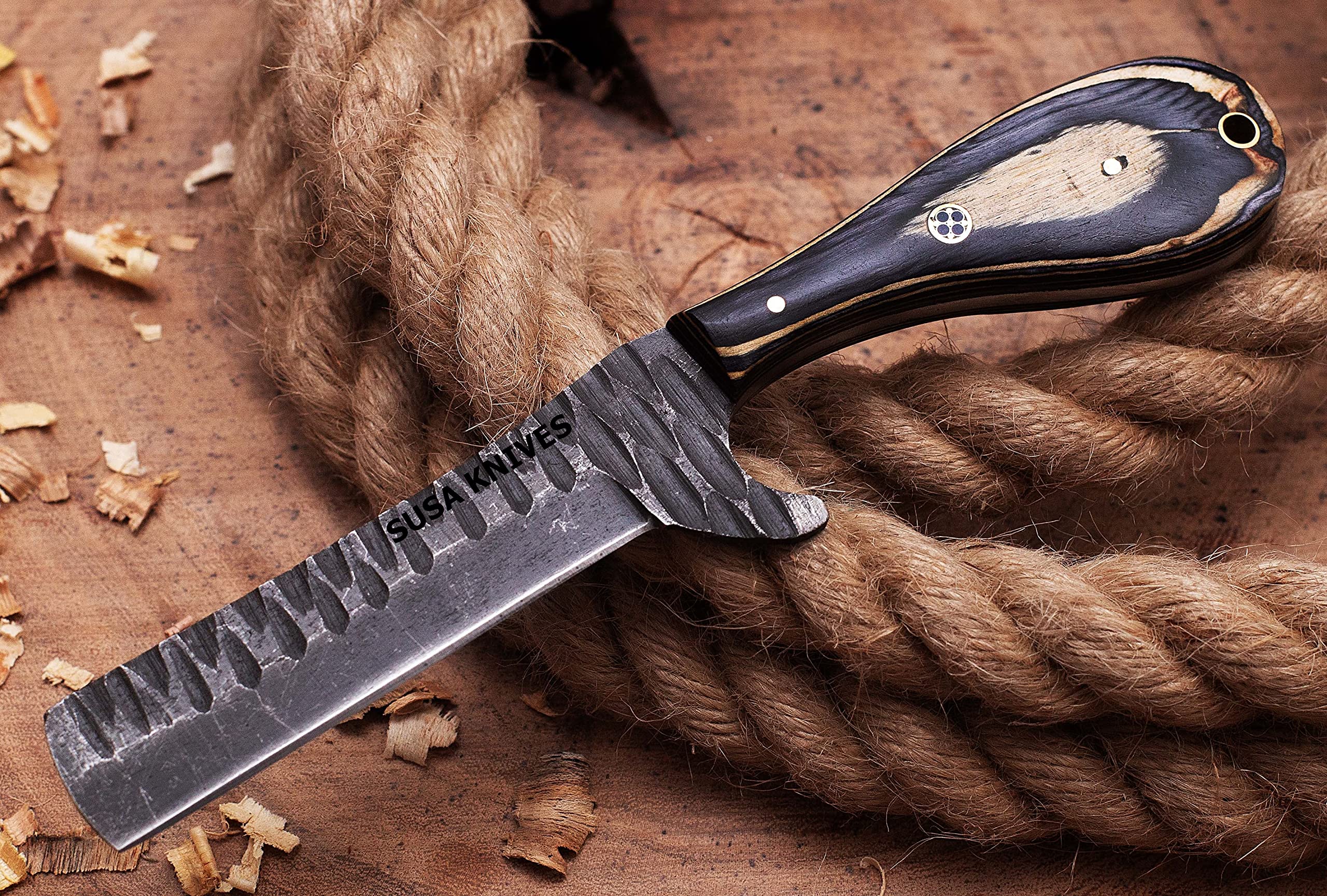 SUSA KNIVES Custom Handmade 1095 steel Bull cutter knife, cowboy knives with pancake leather sheath