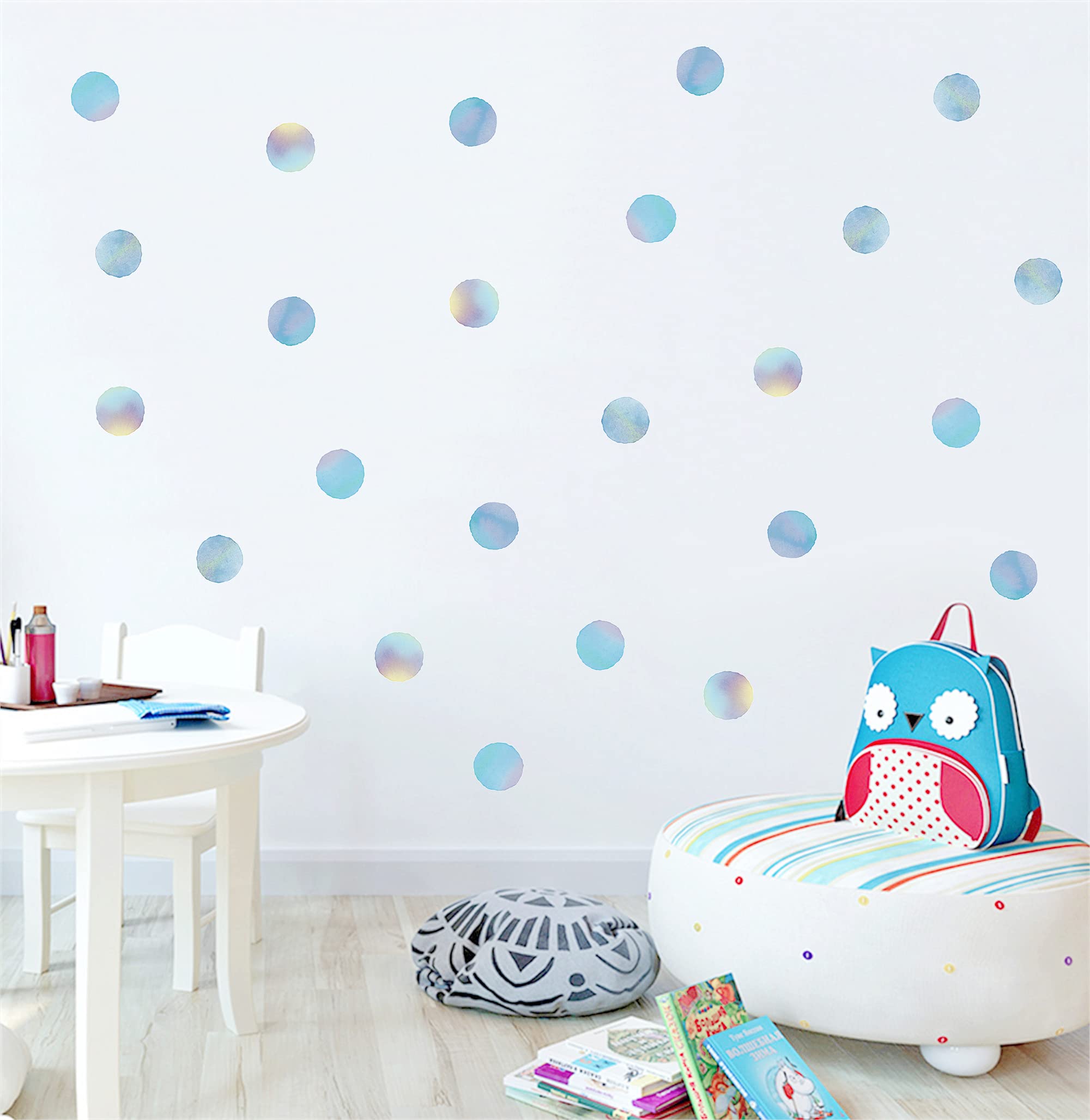 ROFARSO 120 Decals 2.2'' Ice Blue Polka Dots Wall Decals Stickers DIY Removable Peel & Stick Wall Art Decorations Home Decor for Nursery Bedroom Living Room Playing Room