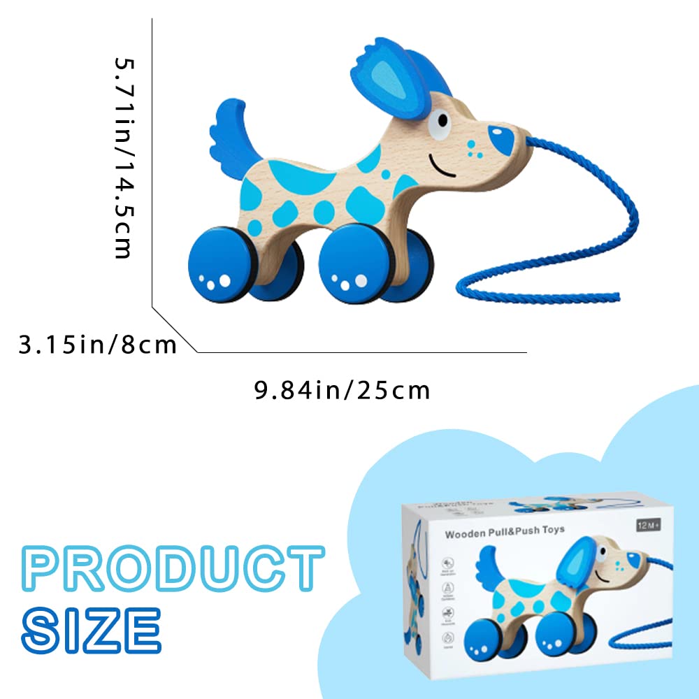 Wooden Push Pull Dog Toys Pull Toys for Toddlers 1-3 Baby Pull Toy Stand and Roll Toys Push Along String Dog Toys