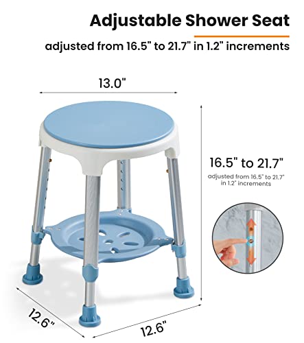 Realunisence Shower Chair for Inside Shower Swivel Shower Stools 300lb Adjustable Bathtub Chair Tool-Free Assembly Tub Seat Bench with Storage Tray for Seniors Elderly Handicap Disabled Blue