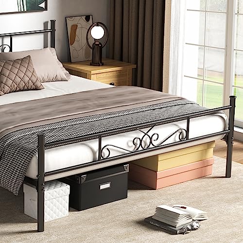 Metal Platform Bed Frame, Metal Bed Frame with 13 Heavy Duty Steel Slats, 12.4" Height Storage Space, No Box Spring Needed, Perfect for Dorm, Bedroom, Guest Room (Black, King Size)