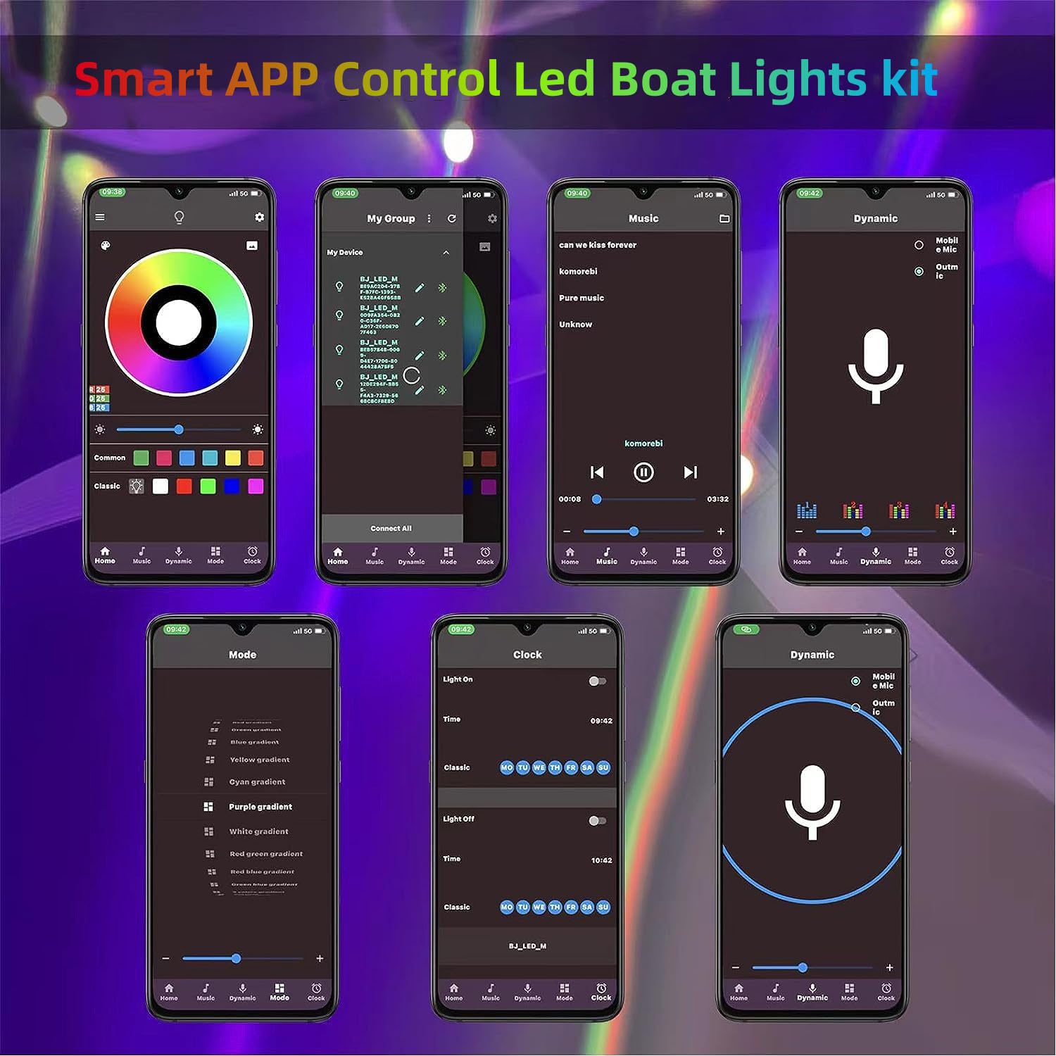 ROLiGHTiC LED Boat Light Kit, 33FT Marine Pontoon Lights, RGB Color Changing Led Strip Lights, IP65 Waterproof Boat Interior Lights, Under Gunwale Light, Boat Deck Light