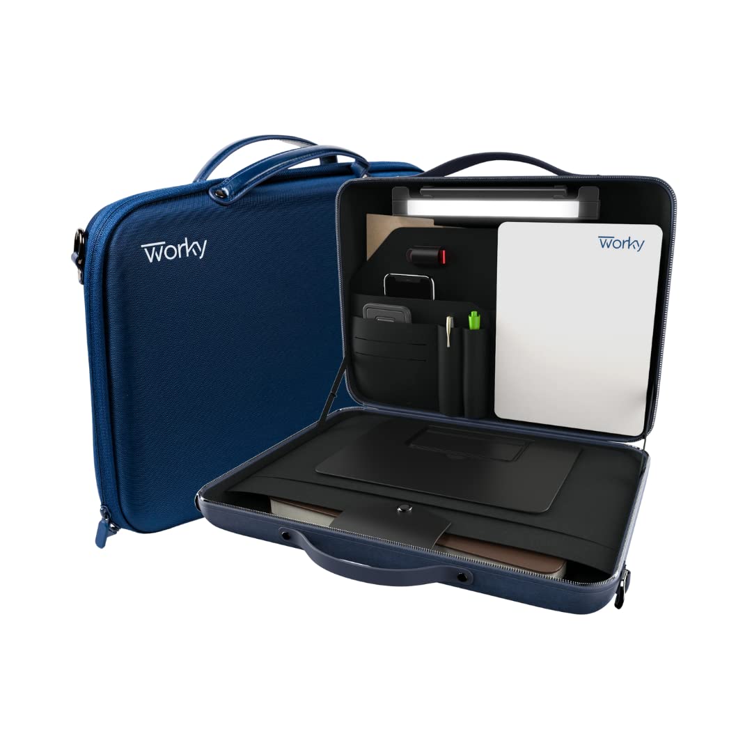 Worky 12-in-1 Office Everywhere Portable Briefcase Workstation, Blue, 2.8 lbs