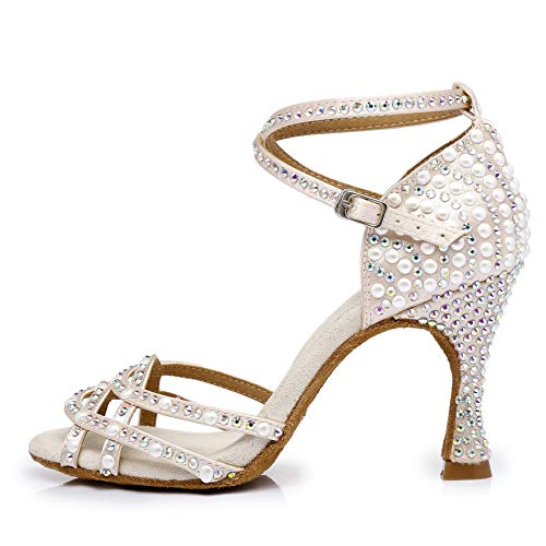 Pierides Women's Rhinestone Ballroom Dance Shoes Latin Performance Wedding Shoes for 1920s Party Shoes,2.75" Heel,11 US
