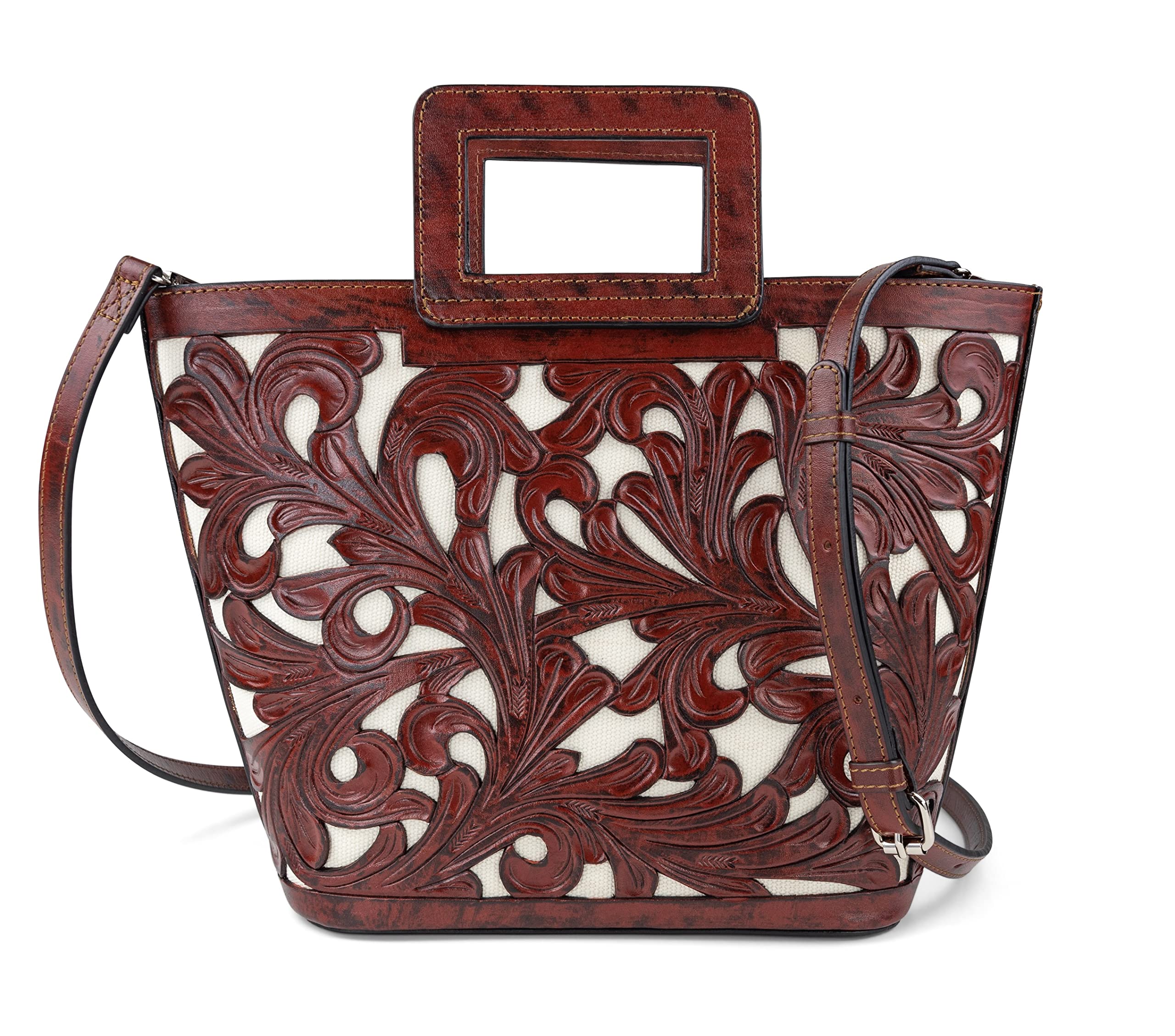 Tooled Leather Crossbody Bag for Women - Leather Top Handle Purse (Chestnut)